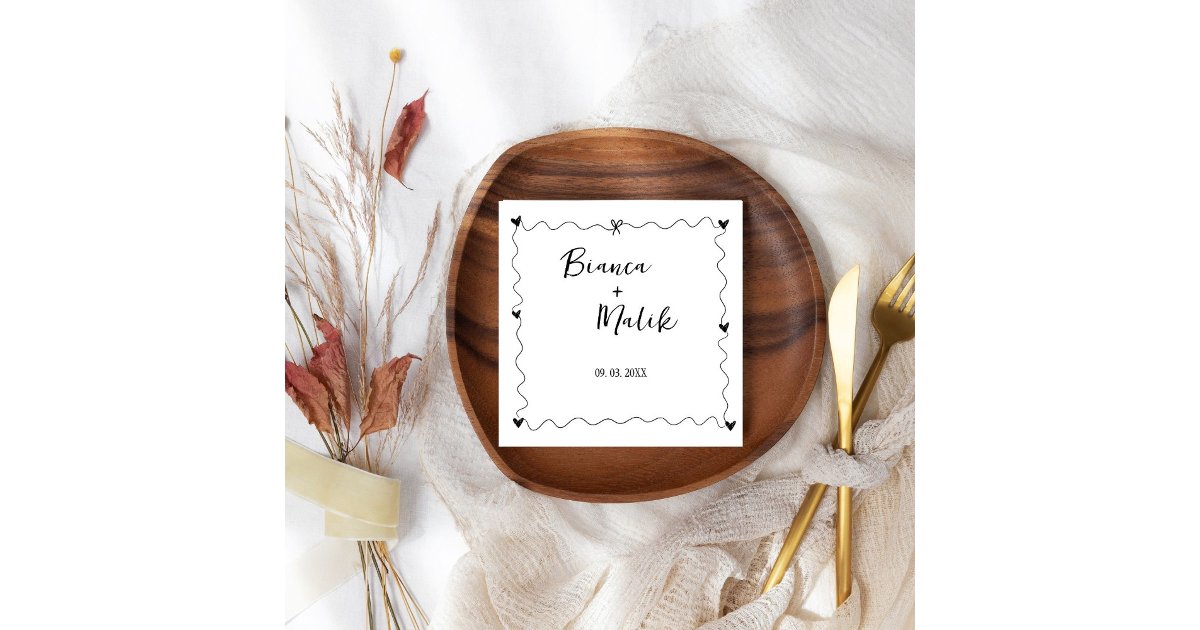 Hand drawn Scribble Black illustration Wedding Napkins | Zazzle