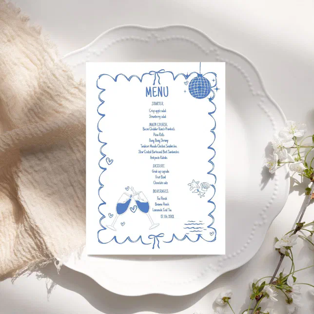 Hand drawn Scribble coastal illustration Wedding Menu | Zazzle