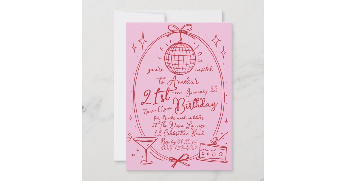 Hand Drawn Scribble Cocktail 21st Any Age Invitation | Zazzle