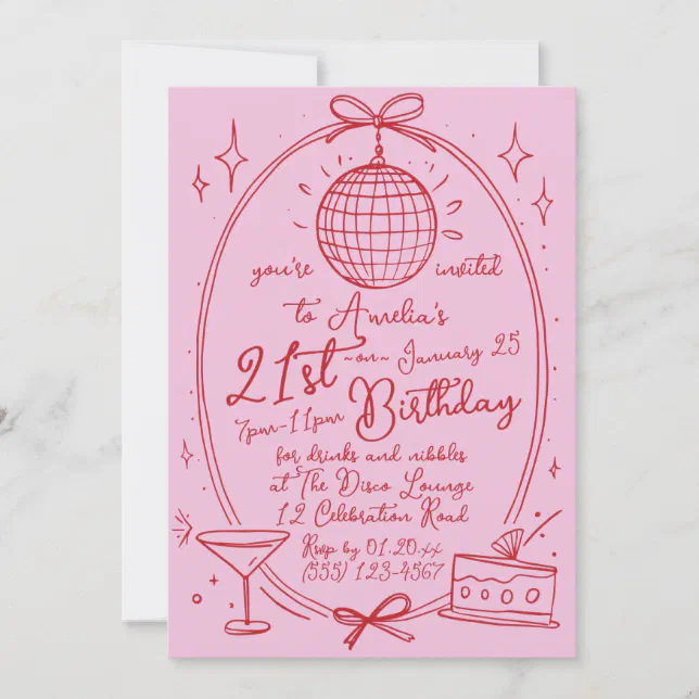 Hand Drawn Scribble Cocktail 21st Any Age Invitation | Zazzle