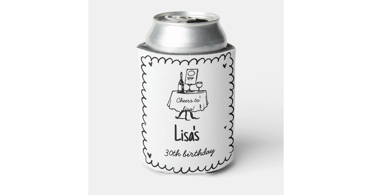 Hand Drawn Scribble Cocktail 30th, 40th Birthday Can Cooler | Zazzle