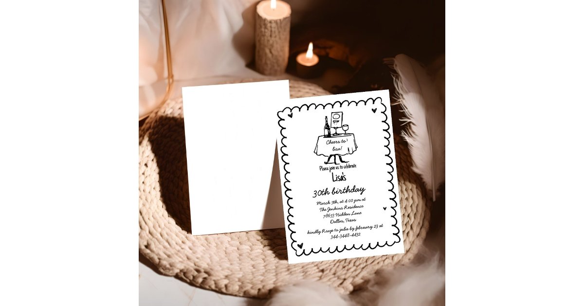 Hand Drawn Scribble Cocktail 30th, 40th Birthday Invitation | Zazzle