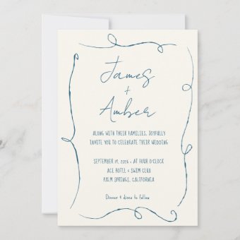 Hand drawn Scribble Line Colorful Blue Wedding Invitation | Zazzle