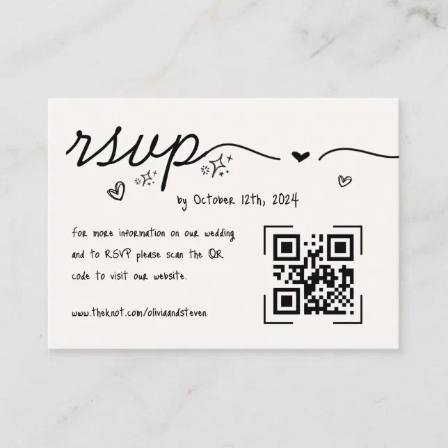 Hand Drawn Scribble Quirky QR Code RSVP Wedding Enclosure Card | Zazzle