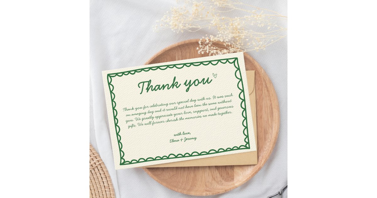 Hand Drawn Scribble Vintage Green French Wedding Thank You Card | Zazzle