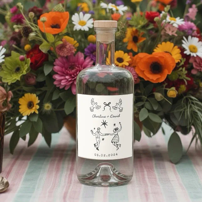 Hand Drawn Scribble Wedding Liquor Bottle Label | Zazzle