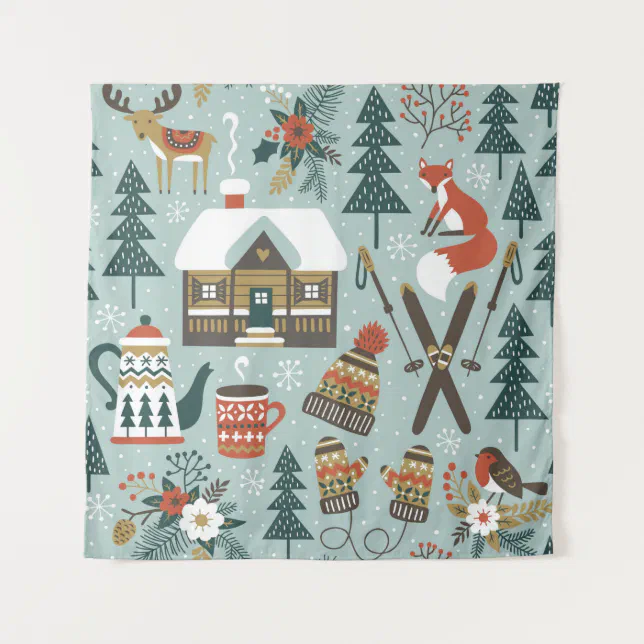 Hand drawn seamless vintage pattern with cute fore tapestry | Zazzle