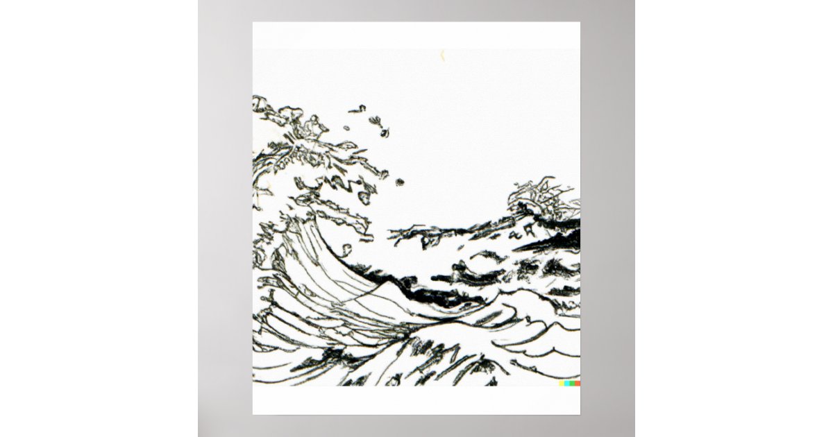 hand drawn sketch Great Wave off Kanagawa Poster | Zazzle