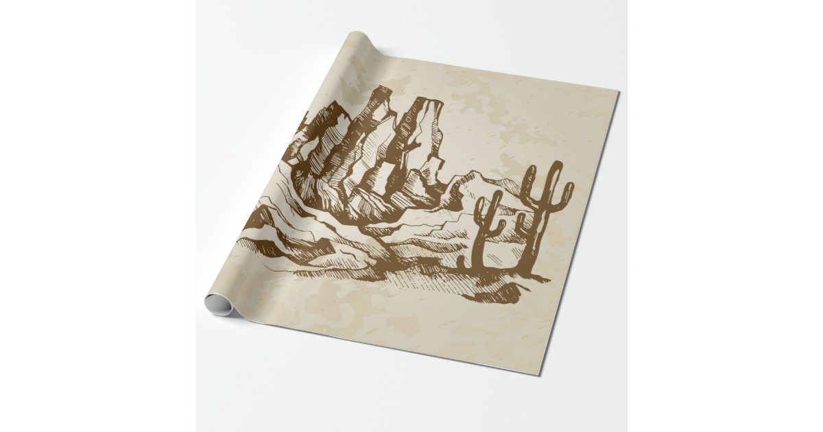 Hand-drawn sketch. Typical landscape desert of Ari Wrapping Paper | Zazzle