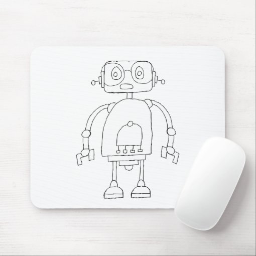 Hand Drawn Smart Simple Robot Drawing Mouse Pad | Zazzle