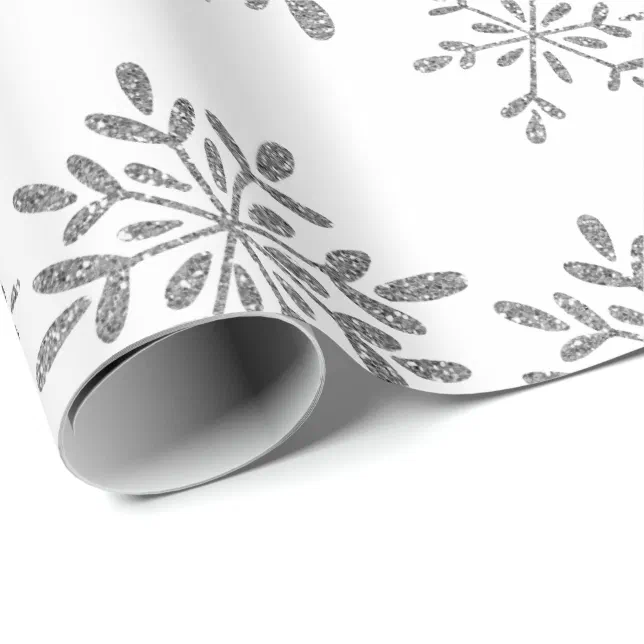 Hand Drawn Snowflakes Silver Glitter Holiday Wrapping Paper | Zazzle