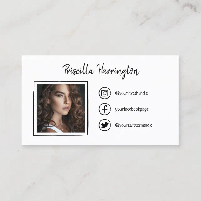 Hand Drawn Social Media Icons Photo Calling Card | Zazzle