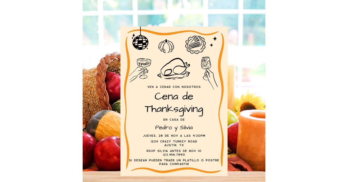 Hand Drawn Spanish Thanksgiving Dinner Invitation | Zazzle
