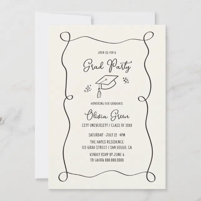 Hand Drawn Squiggle Frame Graduation Invitation | Zazzle