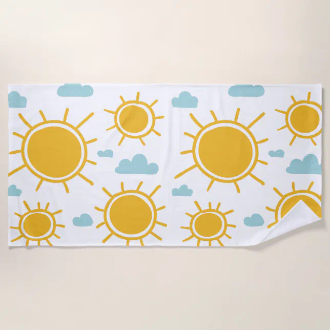 Hand Drawn Summer Sun Pattern Beach Towel | Zazzle
