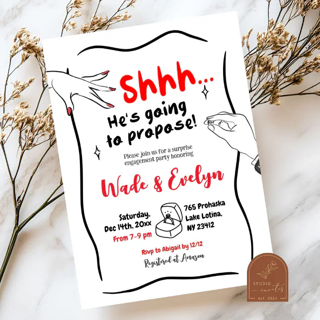 Hand Drawn Surprise Proposal Engagement Party Invitation | Zazzle
