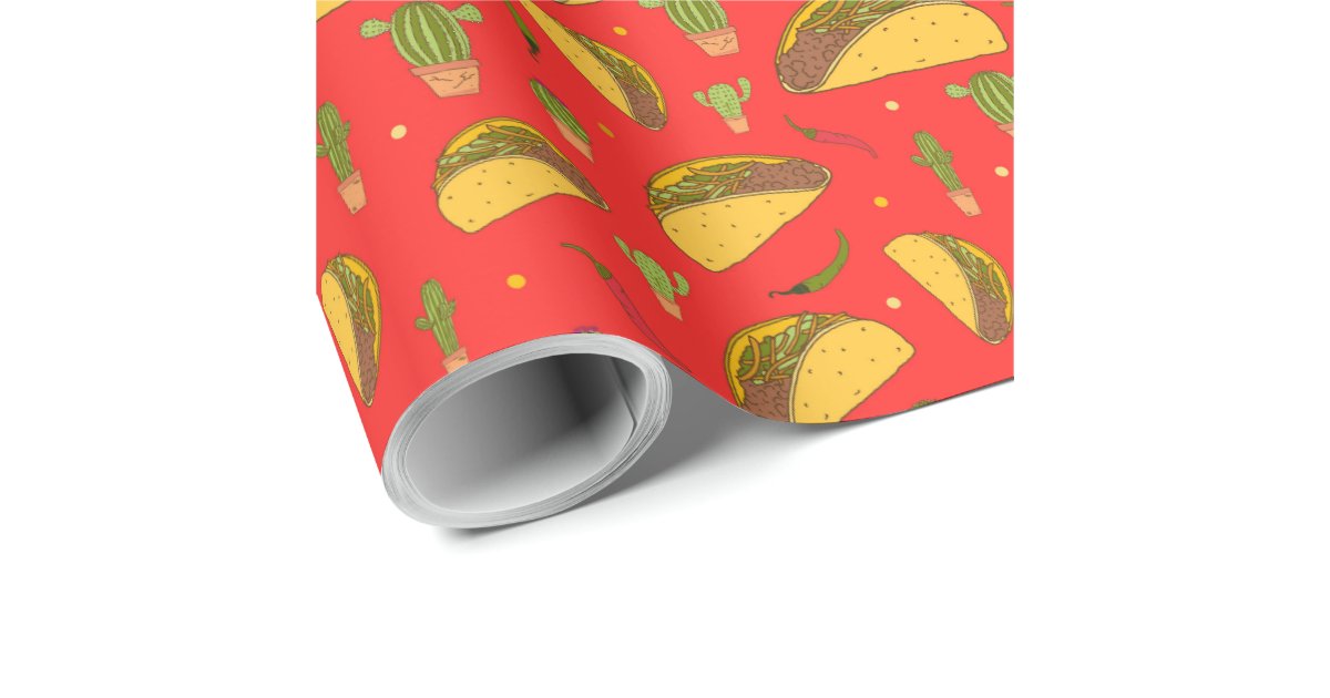 Hand Drawn Tacos and Chillies Mexican Food Print Wrapping Paper | Zazzle