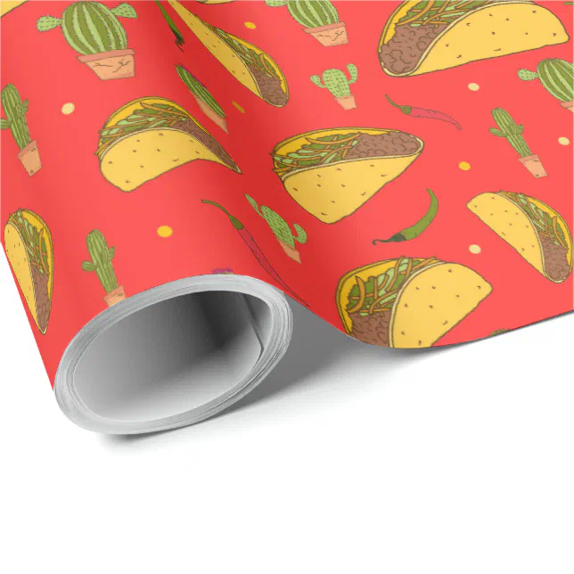 Hand Drawn Tacos and Chillies Mexican Food Print Wrapping Paper | Zazzle
