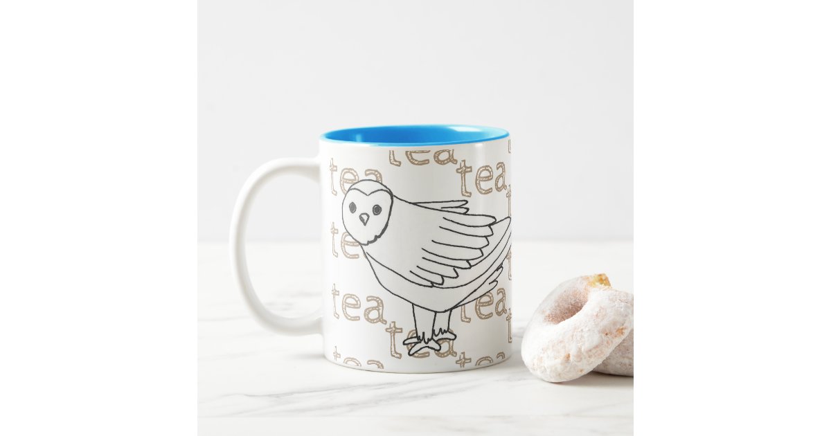 Hand-drawn Tea Coffee Snowy Owl Two-Tone Coffee Mug | Zazzle