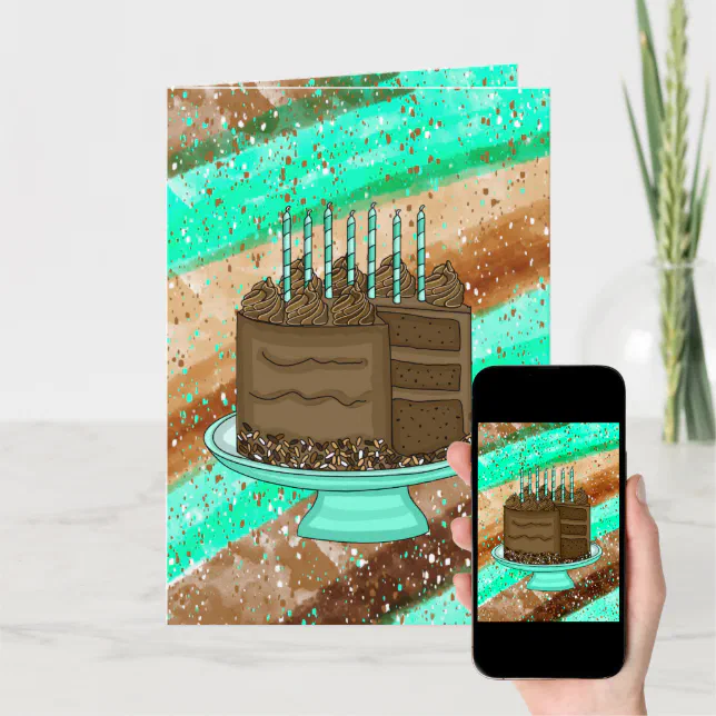 Hand drawn Teal and Brown Happy Birthday Card | Zazzle