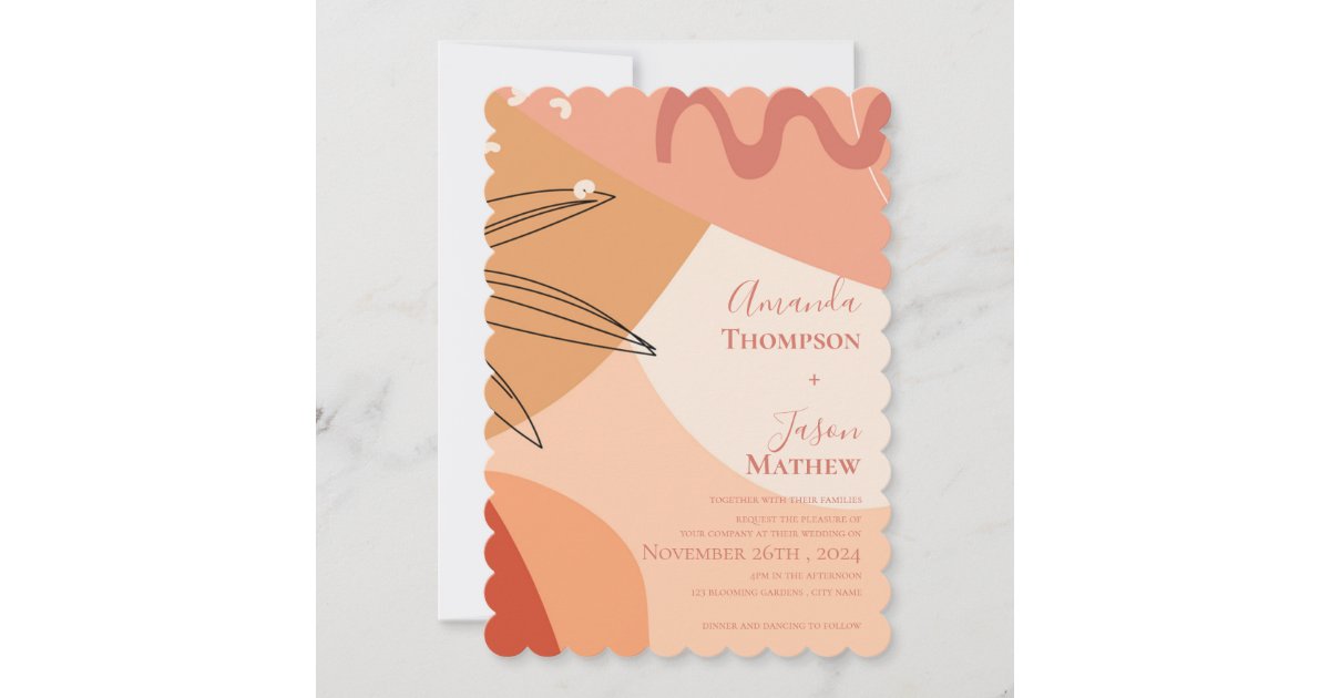 Hand Drawn Terracotta Abstract Wedding Invitation | Zazzle