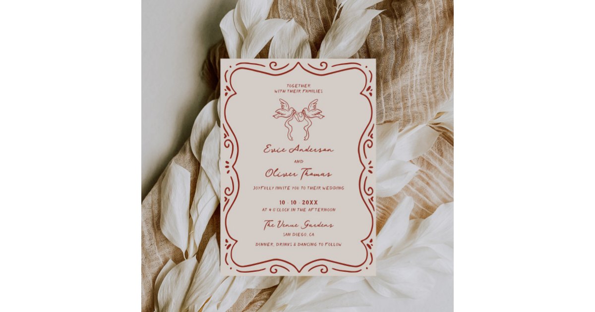 Hand Drawn Terracotta Frame Wedding Invitation | Zazzle