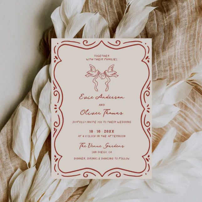 Hand Drawn Terracotta Frame Wedding Invitation | Zazzle