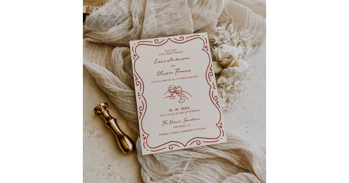 Hand Drawn Terracotta Frame Wedding Invitation | Zazzle