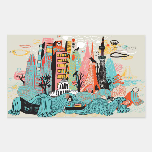 Hand Drawn Tokyo Japan Rectangular Sticker | Zazzle