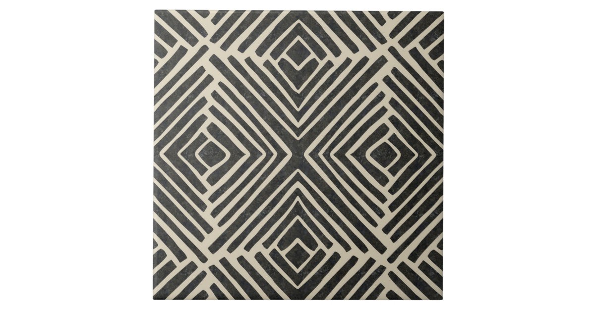 Hand drawn tribal pattern ceramic tile | Zazzle