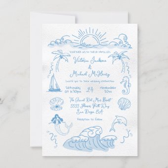 Hand drawn Tropical Coastal Destination Invitation | Zazzle