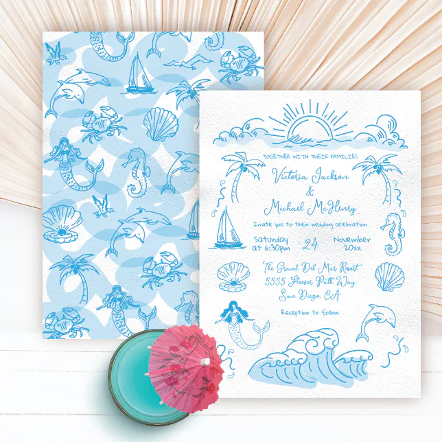 Hand drawn Tropical Coastal Destination Invitation | Zazzle