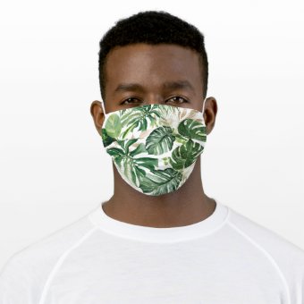 Hand Drawn Tropical Plants Foliage Palm Leaves Adult Cloth Face Mask ...
