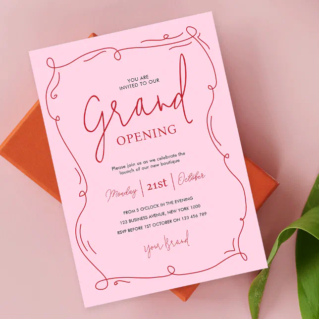 Hand Drawn Unique Pink Grand Opening Business Invitation | Zazzle