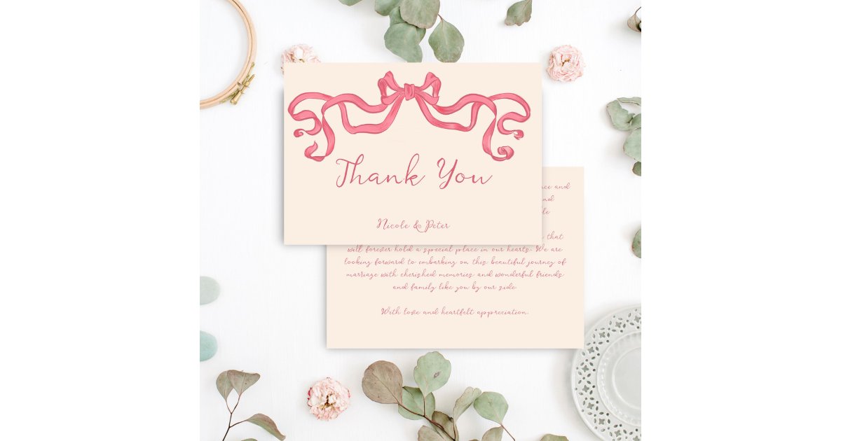 Hand drawn vintage retro ribbon scribble wedding thank you card | Zazzle