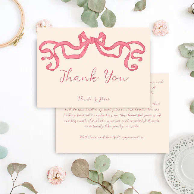Hand drawn vintage retro ribbon scribble wedding thank you card | Zazzle
