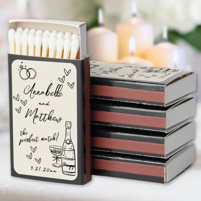Hand Drawn Vintage Wedding Matchbox Favors Matchboxes | Zazzle