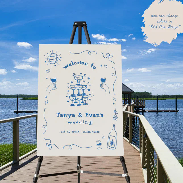 Hand Drawn Whimsical Disco Wedding Welcome Sign | Zazzle