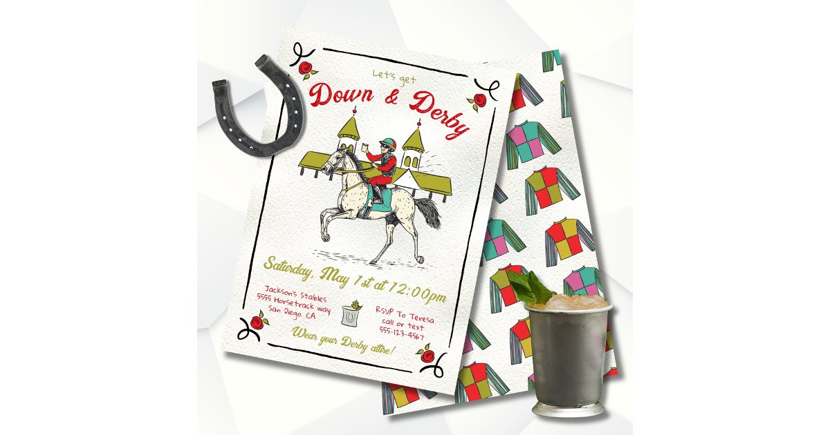 Hand Drawn Whimsical Down & Derby Party Invitation | Zazzle