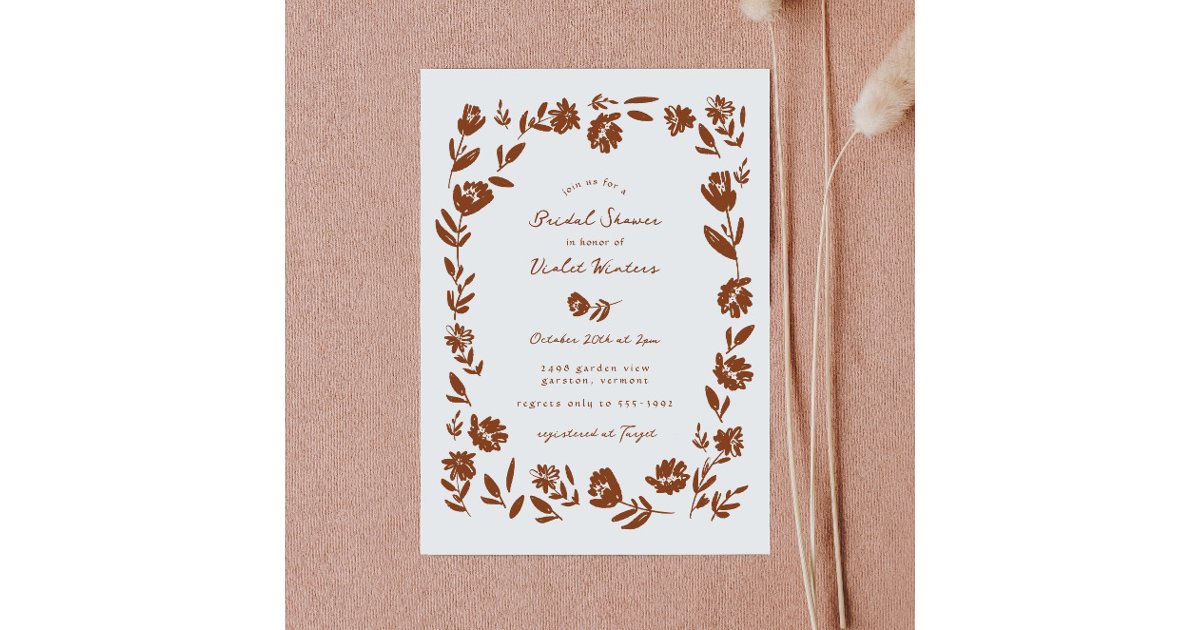 Hand Drawn Whimsical Flower Border Bridal Shower Invitation | Zazzle