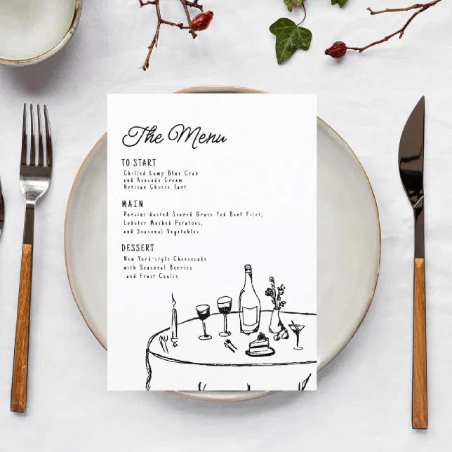 hand drawn whimsical funky minimalist menu | Zazzle