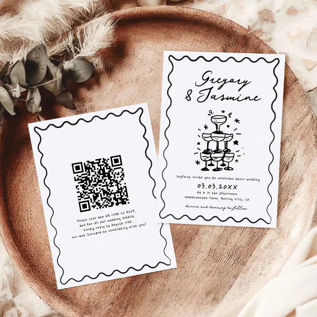 Hand Drawn Whimsical Handwritten QR Code Wedding Invitation | Zazzle