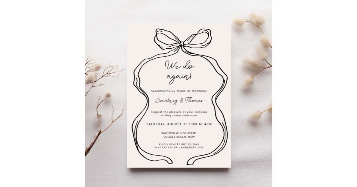 Hand Drawn Whimsical Ribbon Border Vow Renewal Invitation | Zazzle