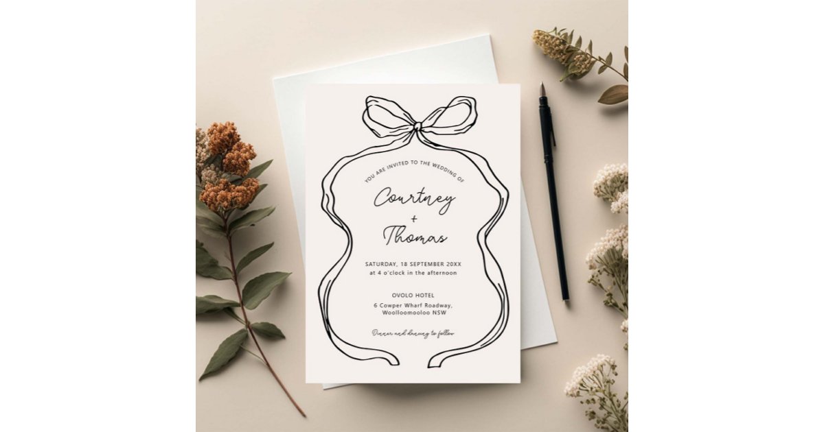 Hand Drawn Whimsical Ribbon Border Wedding Invitation | Zazzle