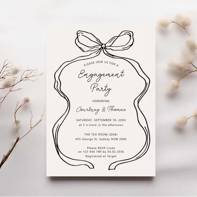 Hand Drawn Whimsical Ribbon engagement party Invitation | Zazzle