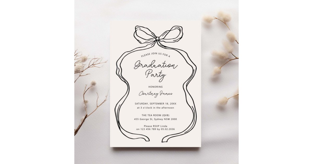 Hand Drawn Whimsical Ribbon graduation party Invitation | Zazzle