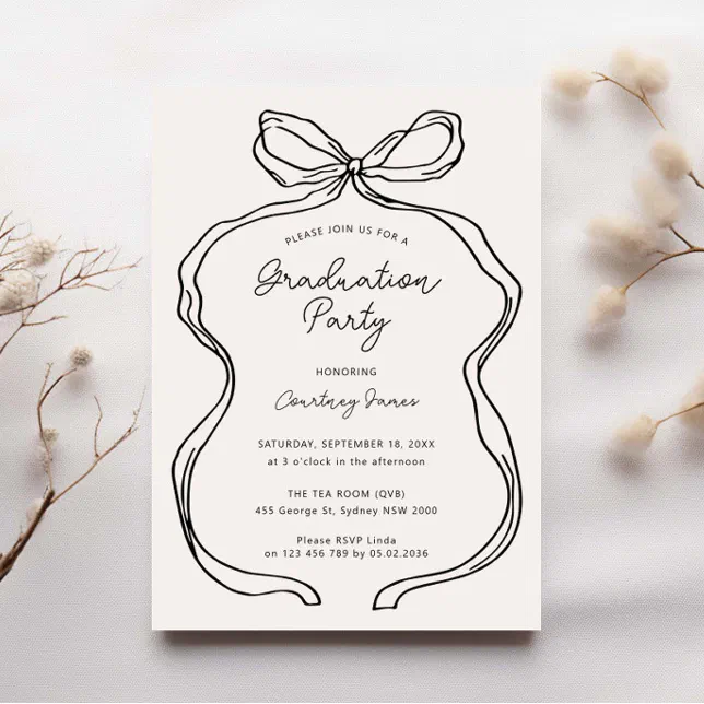 Hand Drawn Whimsical Ribbon graduation party Invitation | Zazzle