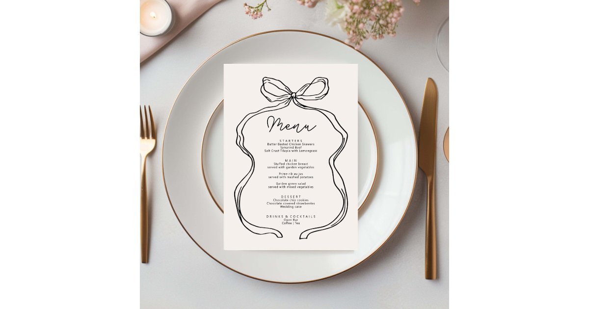 Hand Drawn Whimsical Ribbon Menu Card | Zazzle
