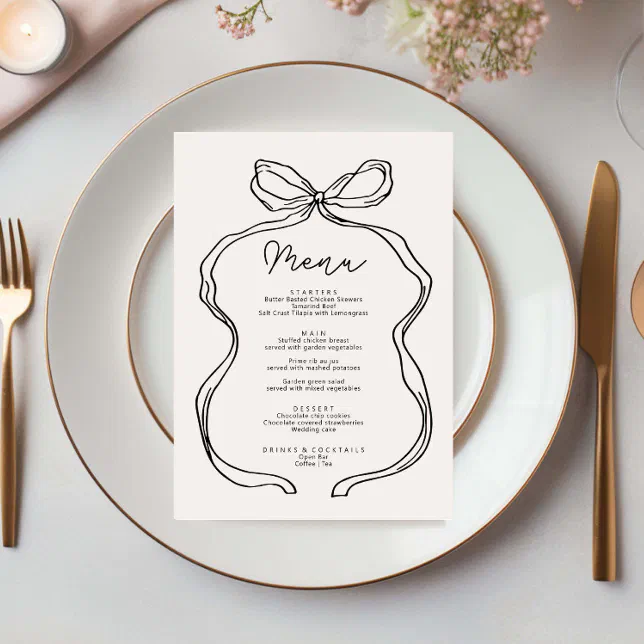 Hand Drawn Whimsical Ribbon Menu Card | Zazzle