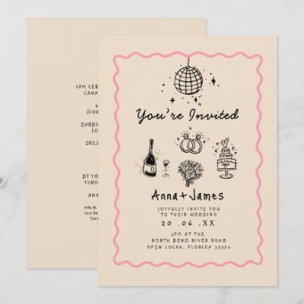 hand drawn whimsical trendy funky wedding invitation | Zazzle